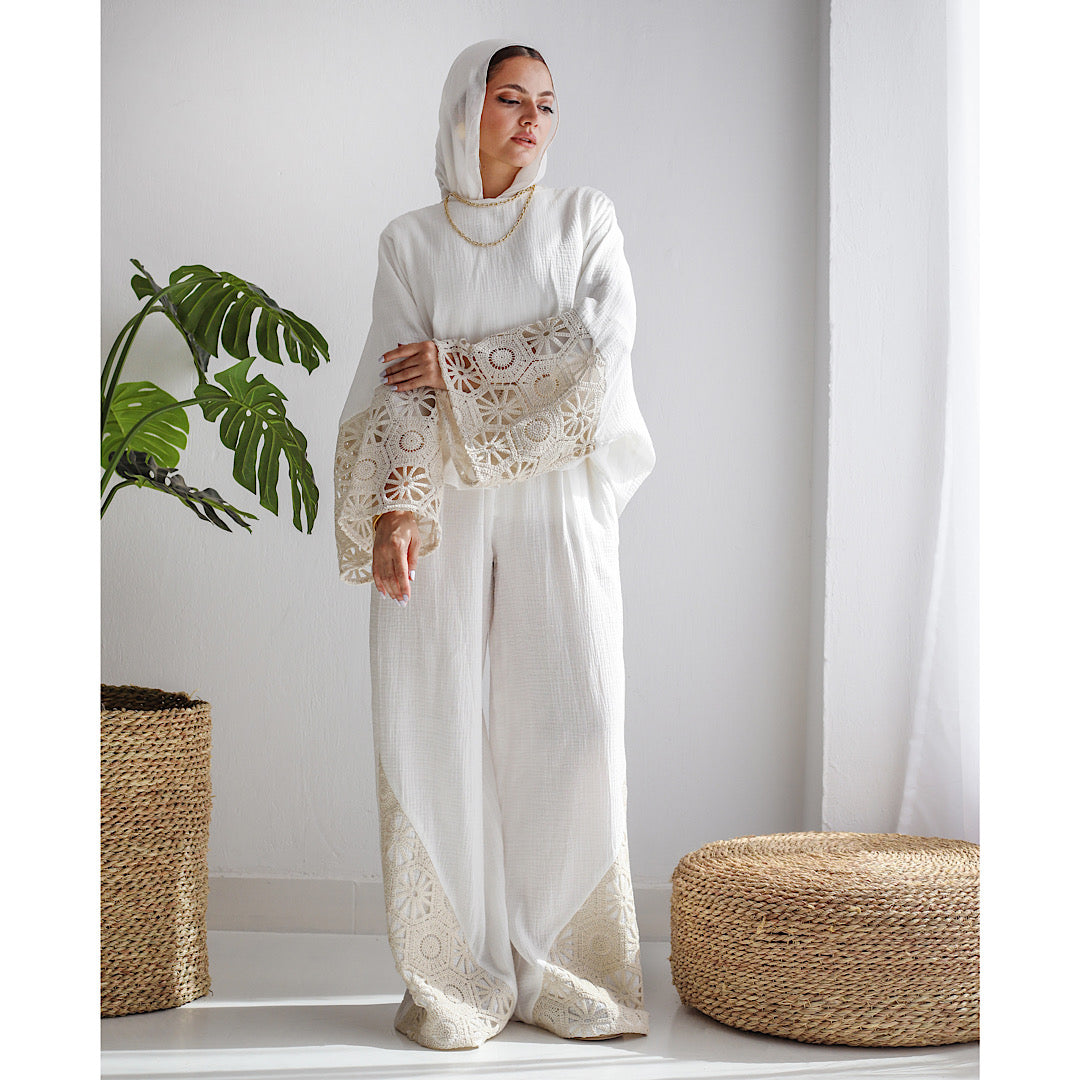 White crinkled cotton matching set – The Gallery