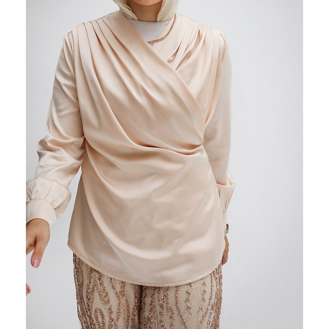 Double breasted beige satin blouse – The Gallery