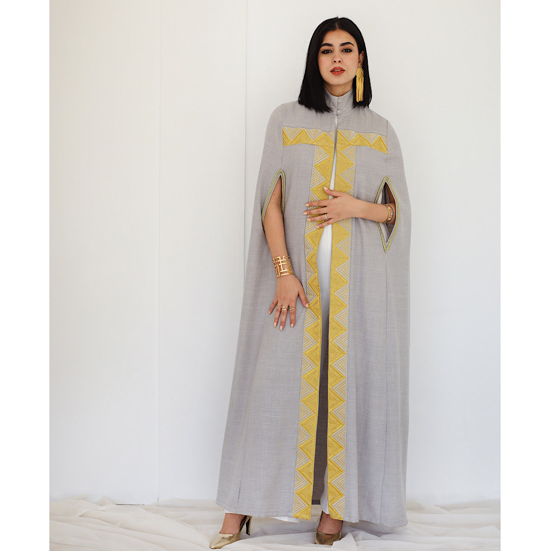 Grey embroidered cape kaftan – The Gallery