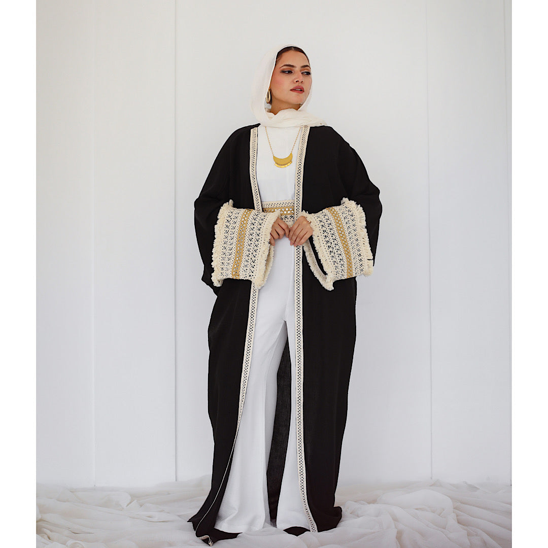 Black embroidered linen blend kaftan – The Gallery