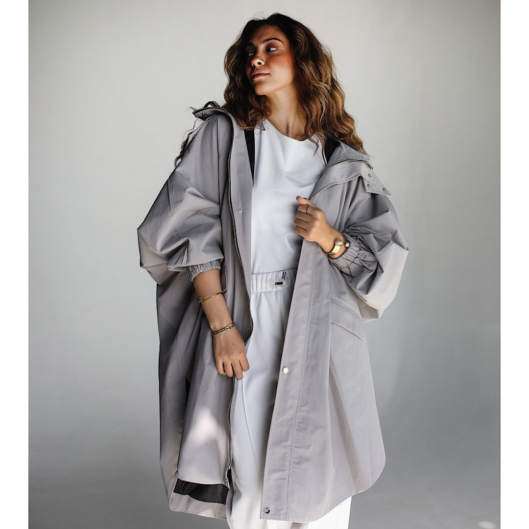 Light grey oversized waterproof buttoned jacket – The Gallery