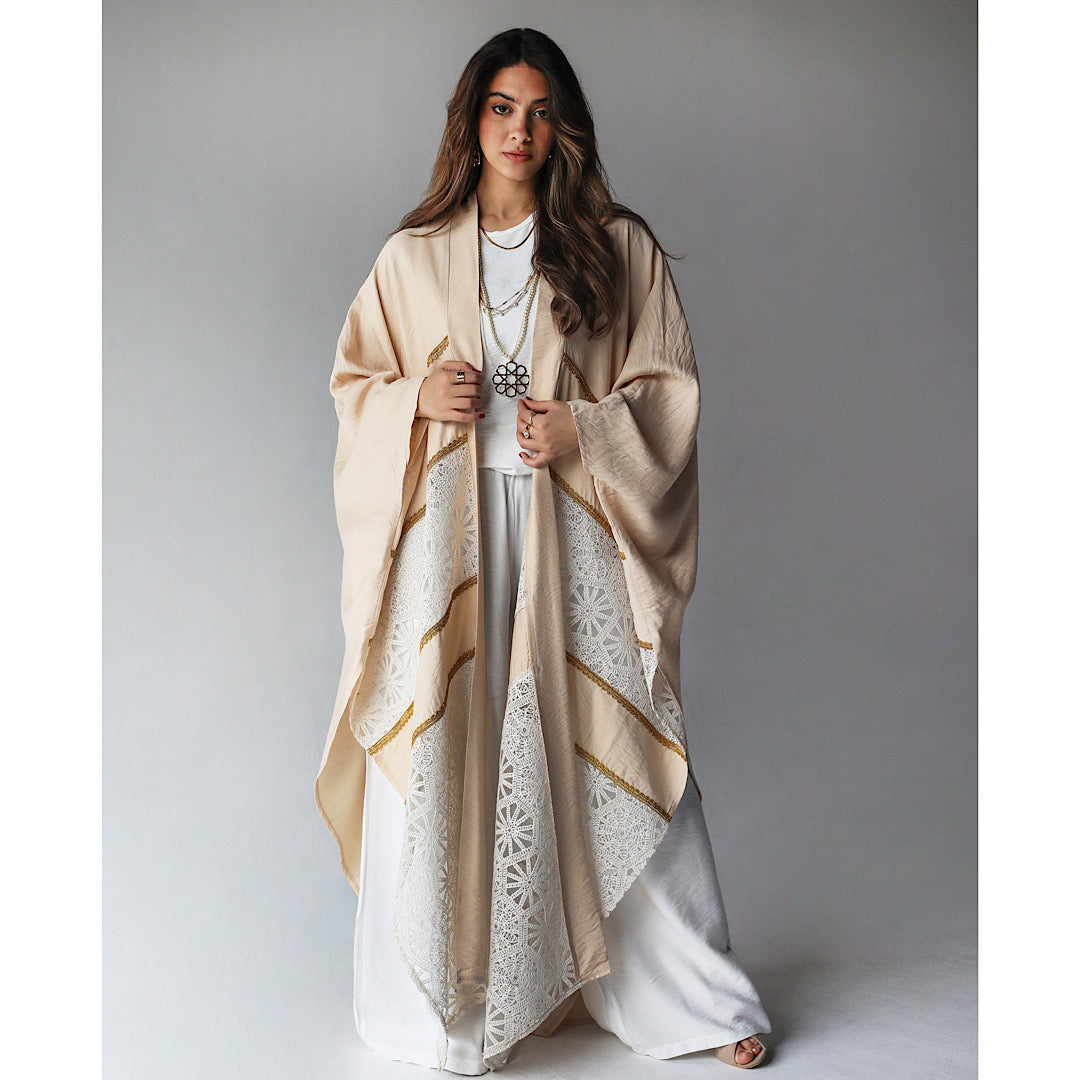 Spanish linen beige embroidered kaftan – The Gallery