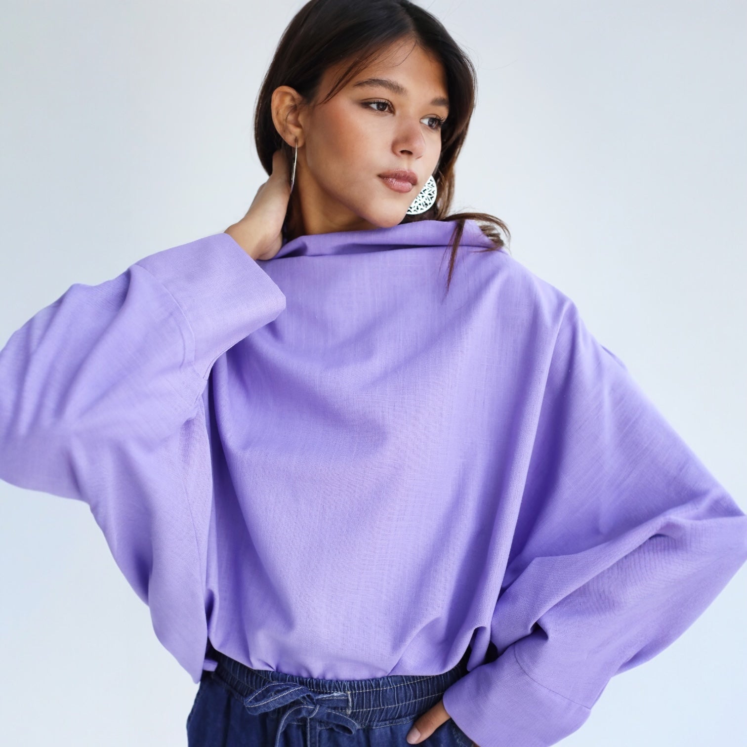 Purple linen turtle neck blouse – The Gallery