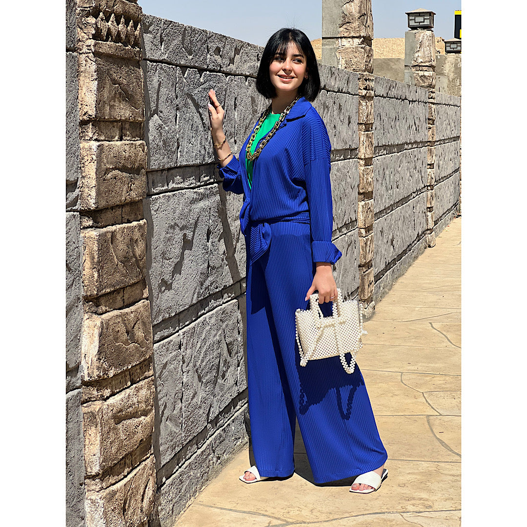 Blue buttoned ribbed matching set – The Gallery